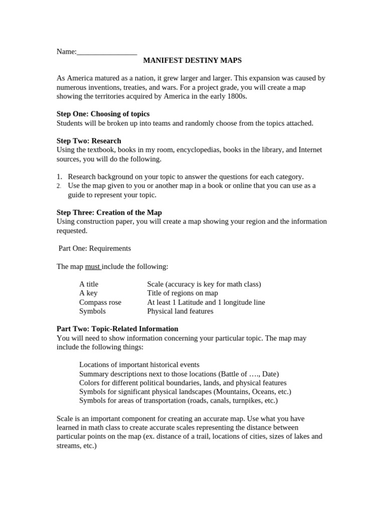 Manifest Destiny Map Project Guide | PDF | Mexican–American War | Map