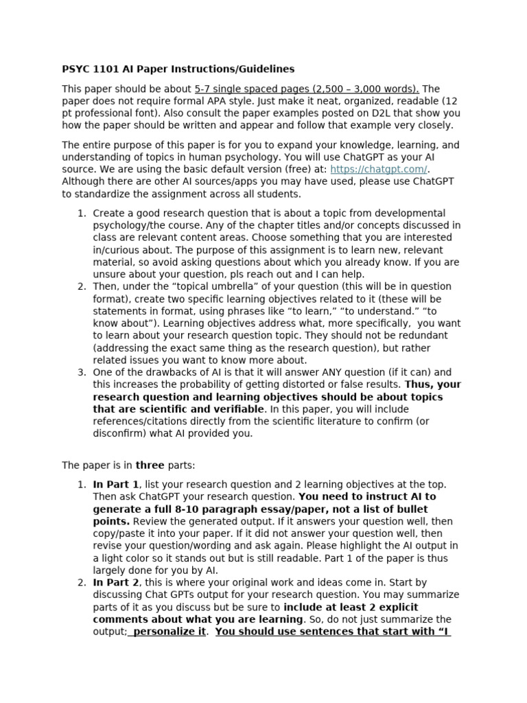 PSYC 1101 AI Paper Instructions and Guidelines | PDF | Attention ...