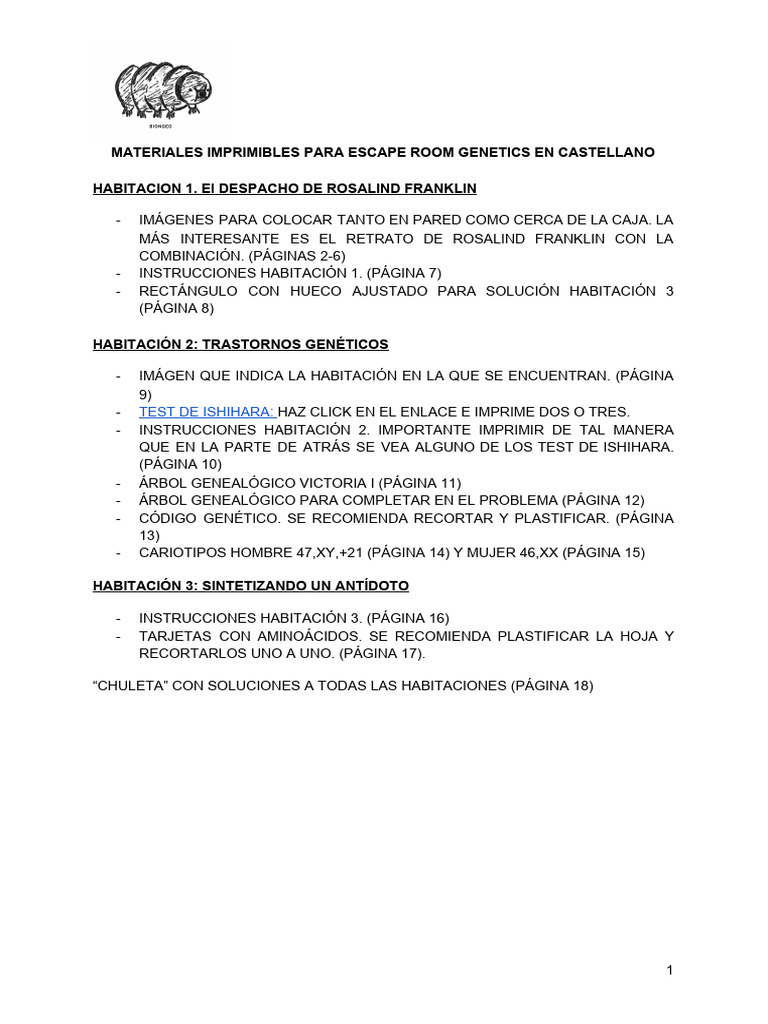 Materiales Imprimibles para Escape Room Genetics en Castellano | PDF ...