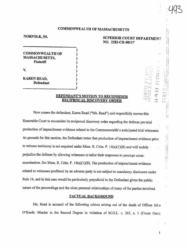Karen Read Trial Motion for Discovery | PDF | Discovery (Law) | Witness