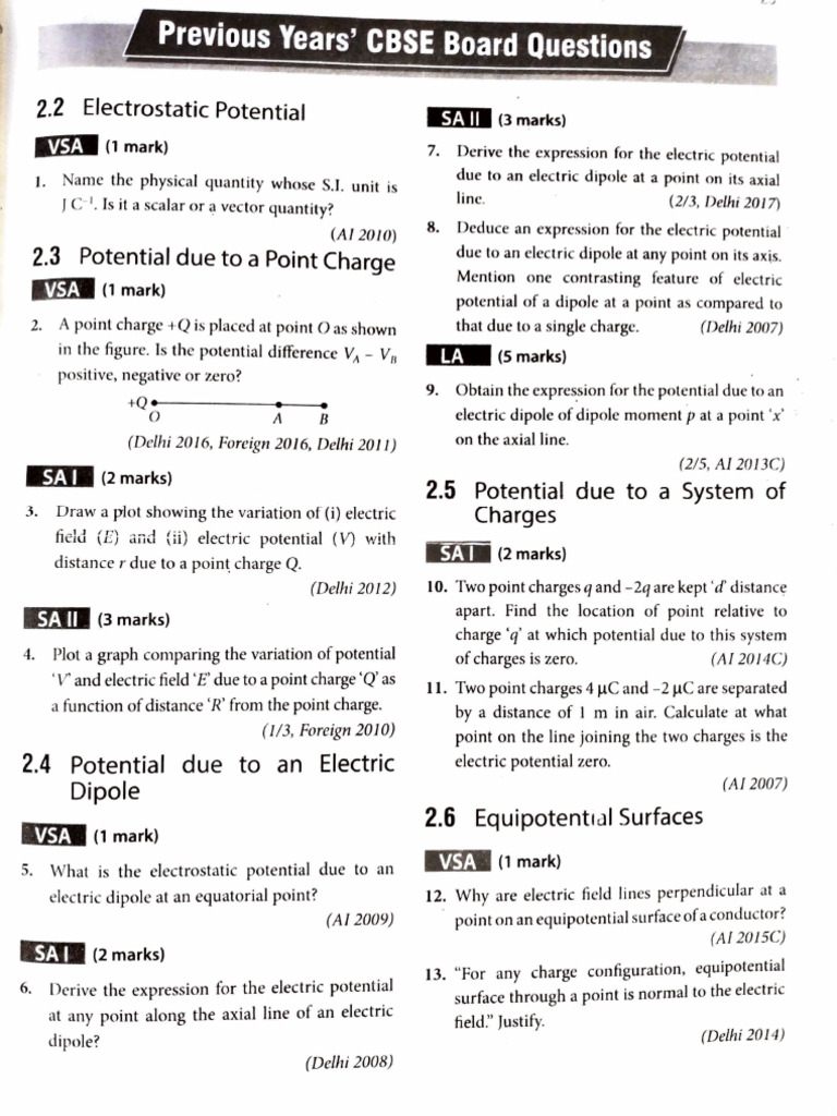 CBSE Electrostatic Potential Questions | PDF | Capacitor | Capacitance