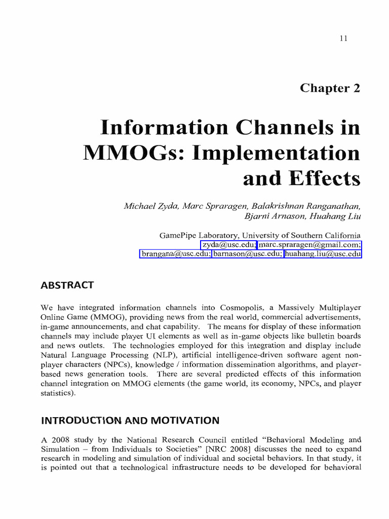 Chapter 2. Information Channels in MMOGs | PDF
