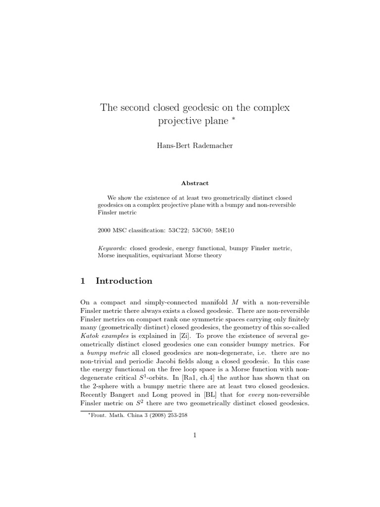 The second closed geodesic | PDF | Geometry | Differential Geometry