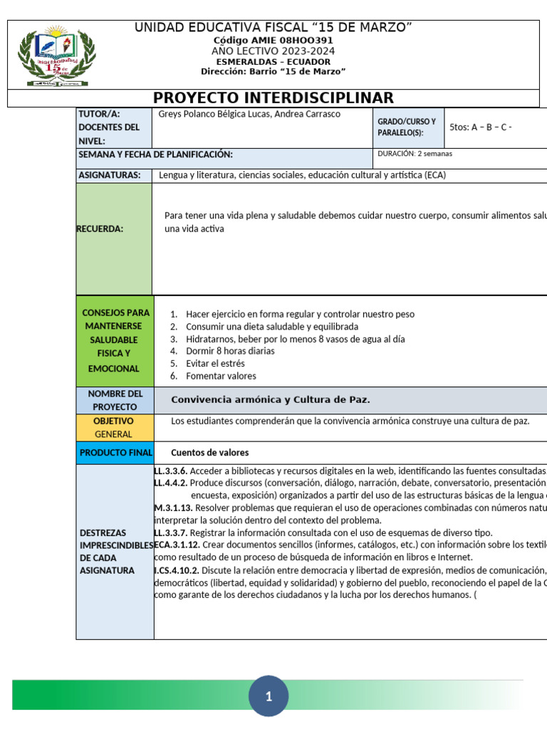Proyectos Interdisciplinar Los Valores | PDF | Conocimiento | Internet