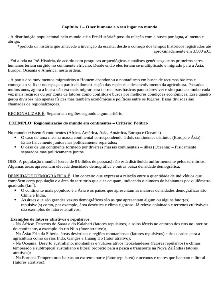 Resumo Cap. 1 - SAS - 8º Ano | PDF | Continente | Ásia