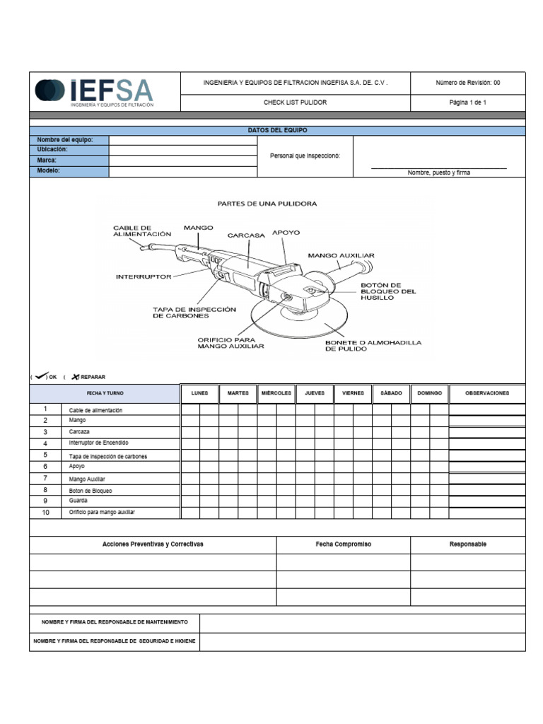 CHECK LIST PULIDOR Rev. 00 | PDF