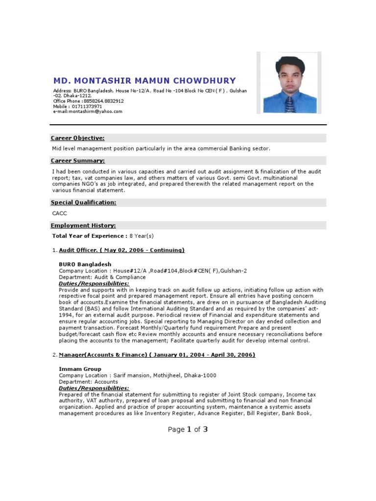 Bdjobs CV | PDF | Debits And Credits | Audit