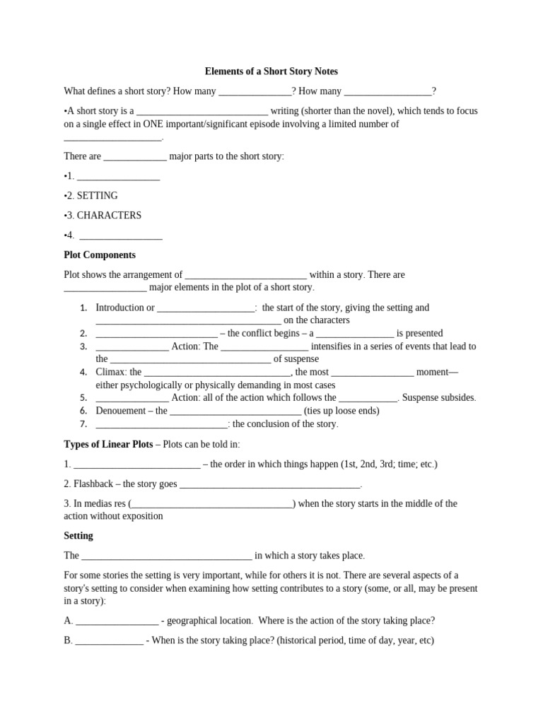 Short Story Cloze Notes | PDF | Narration