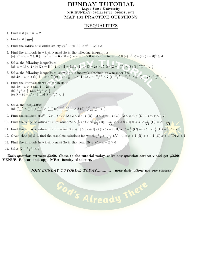 Bunday_tutorial_Mat101_Inequalities_practice_qsts | PDF