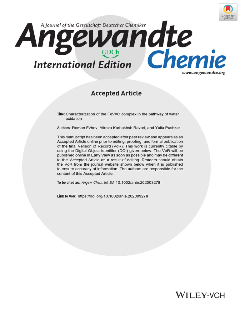(Fe) Ezhov Et Al. Angew Chem 2020. | PDF | Chemical Reactions | Electron Paramagnetic Resonance