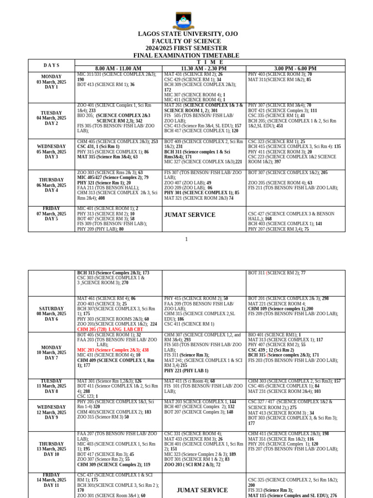 Provisional 2024-2025 - Fos First - Semester - Examination - Time-Table | PDF