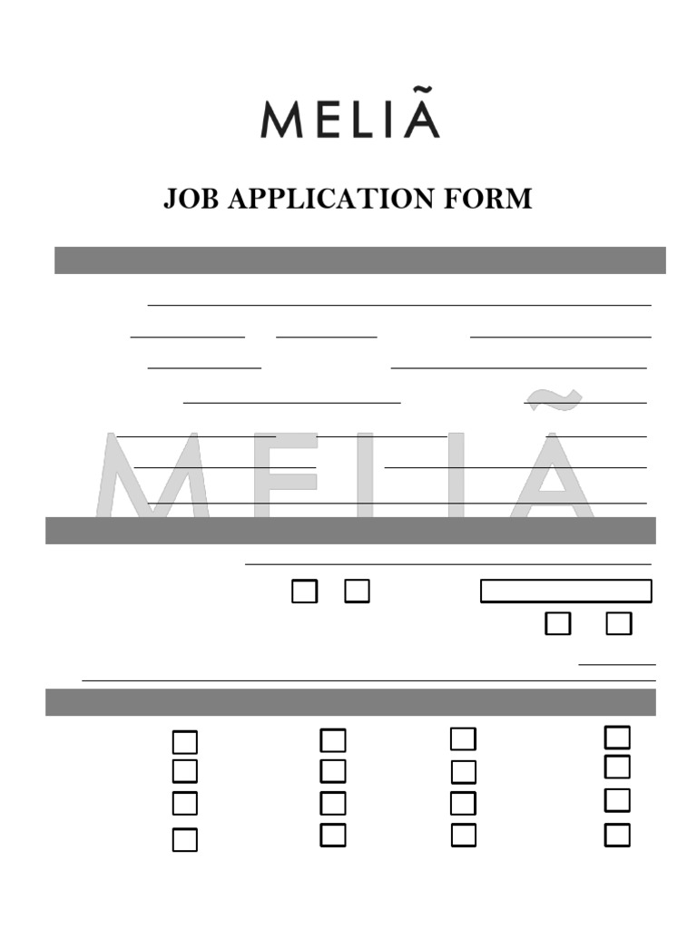 Meliá New York Hotel - S Job Application Form | PDF