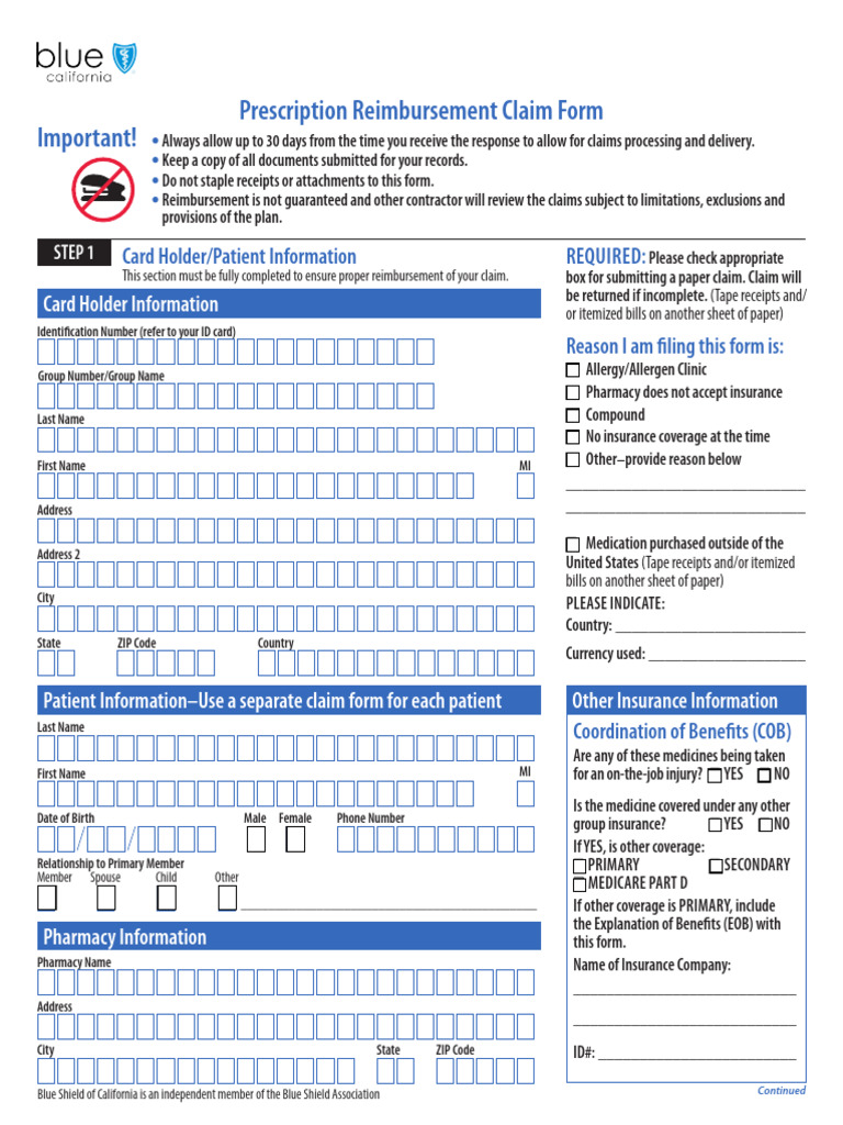 Prescription Reimbursement Claim Form | PDF | Medical Prescription ...