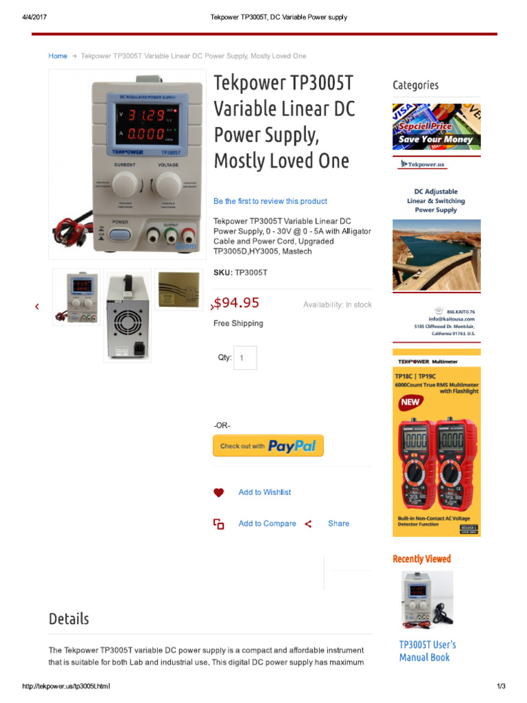Tekpower TP3005T, DC Variable Power Supply | PDF