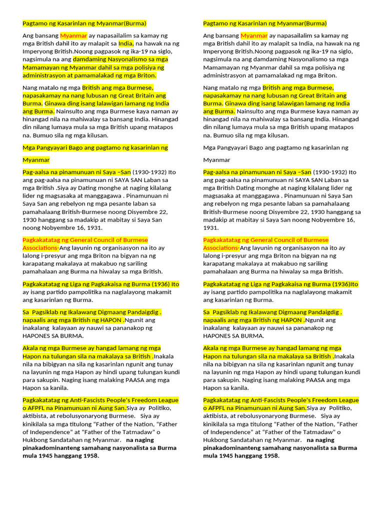 Pagtamo NG Kasarinlan NG Myanmar | PDF