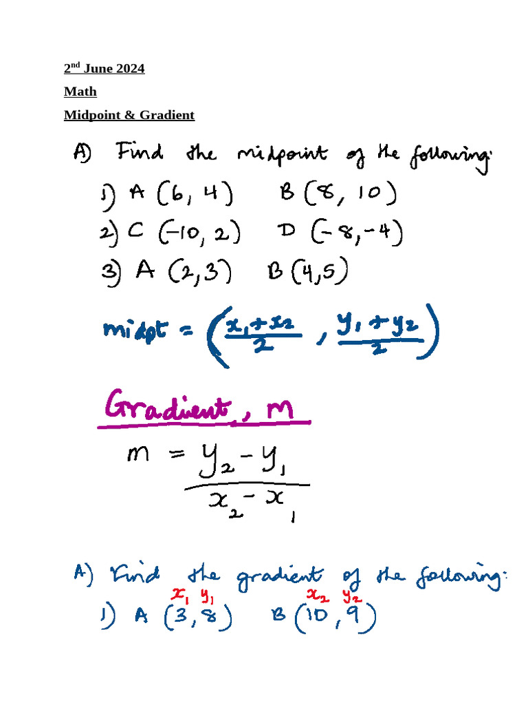 2nd June 2024 Math Midpoint Gradient | PDF