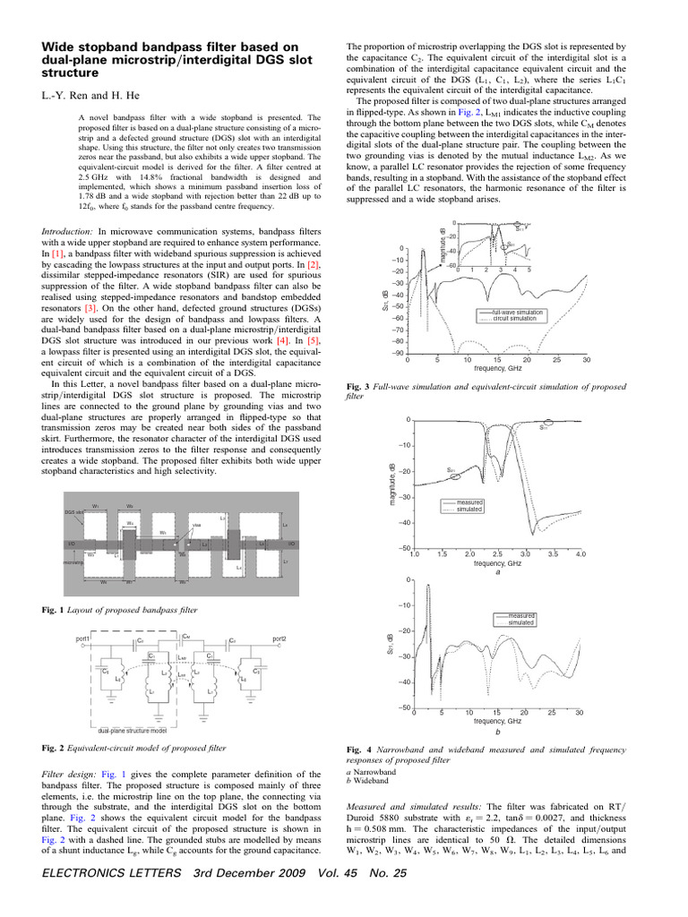 Wide Stopband Bandpass Filter Based On Dual-Plane Microstrip Interdigital DGS Slot Structure ...