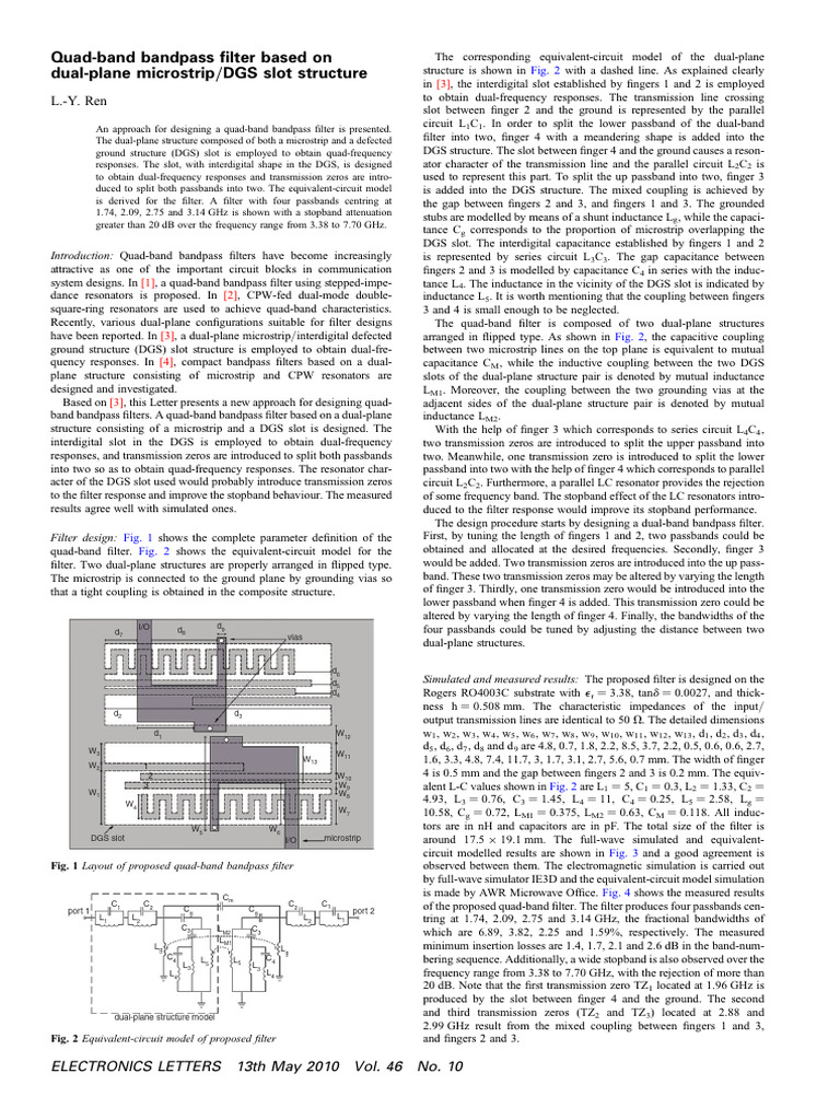 Quad-Band Bandpass Filter Based On Dual-Plane Microstrip DGS Slot ...