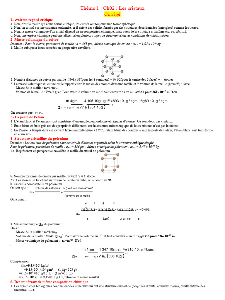 ch02 Corr Ex | PDF | Cristal | Structure cristalline
