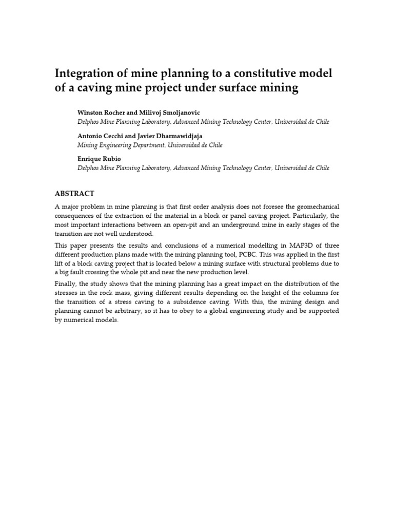 Integration of Mine Planning To A Constitutive Model of A Caving Mine ...