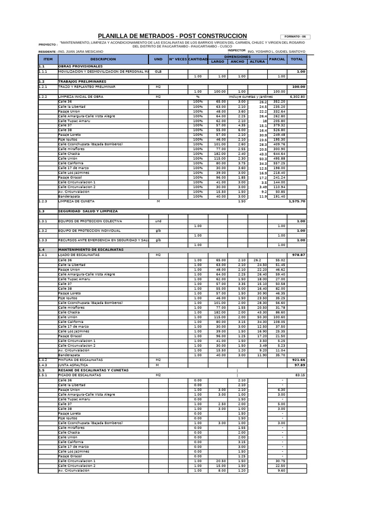 F-06 Planilla de Metrados. | PDF | La carretera | Transporte