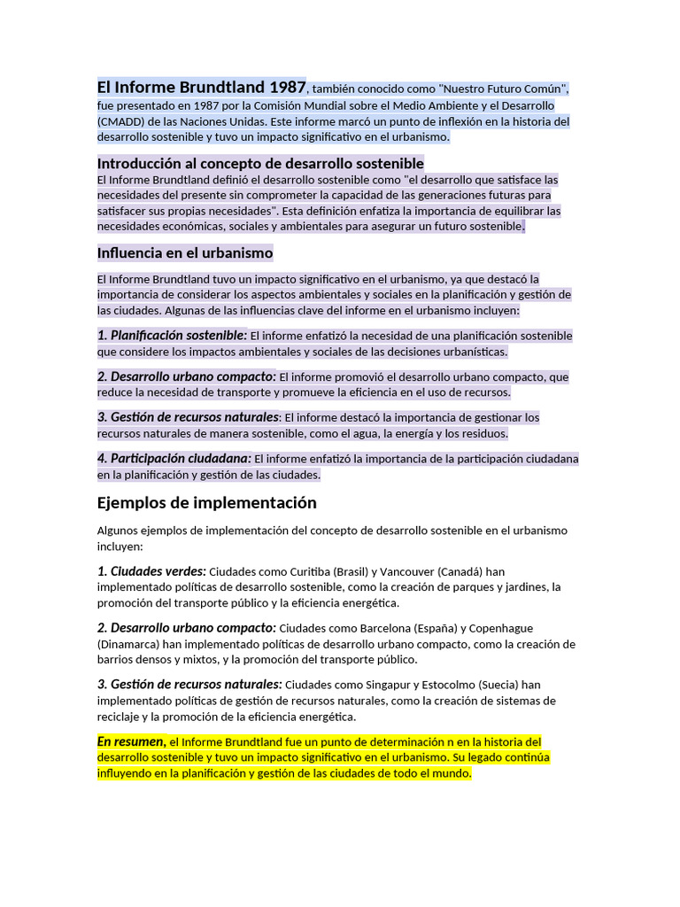 El Informe Brundtland 1987 | PDF | Sustentabilidad | Desarrollo sostenible