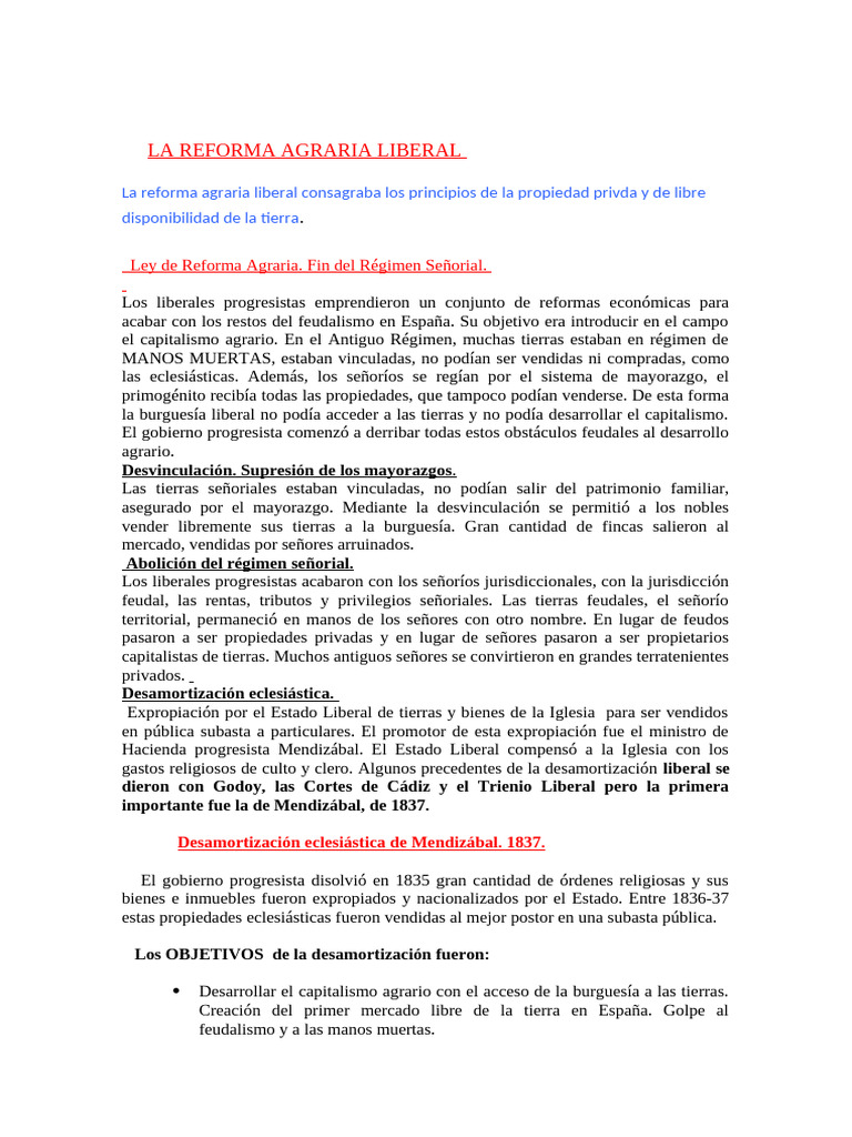 Reforma Agraria Liberal | PDF | Feudalismo | Ciencias Políticas