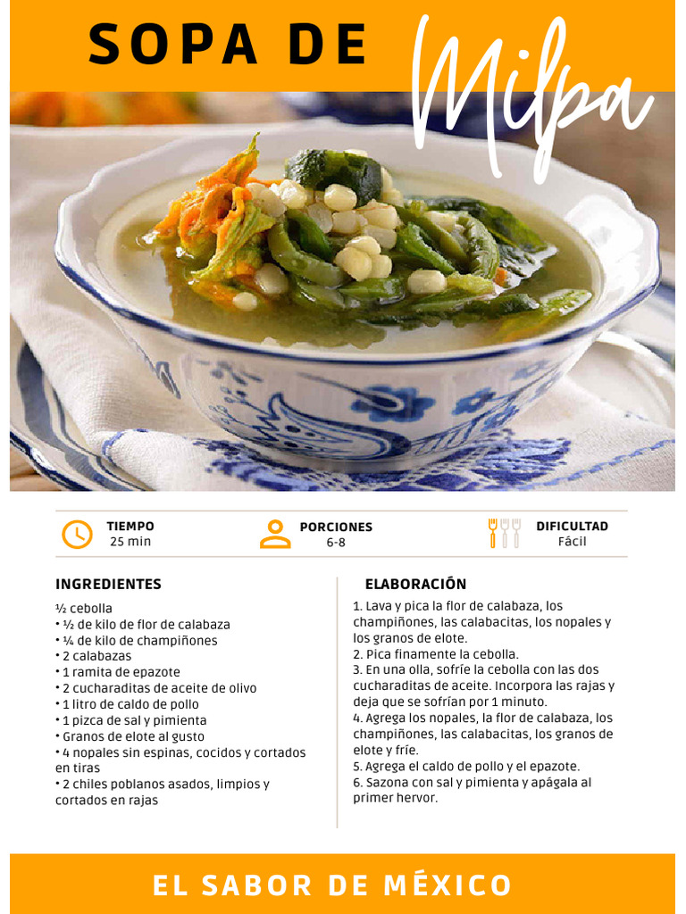 Sopa de Milpa: Receta Mexicana Fácil | PDF