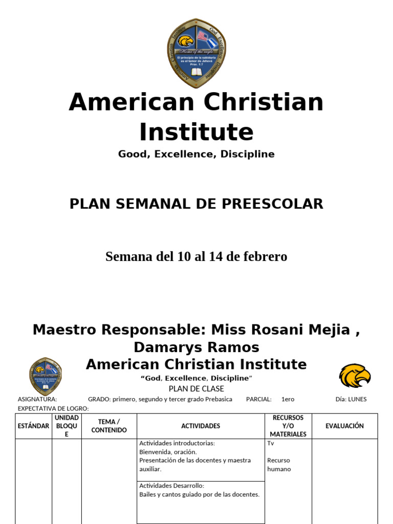 Planificación Semanal Kinder | PDF