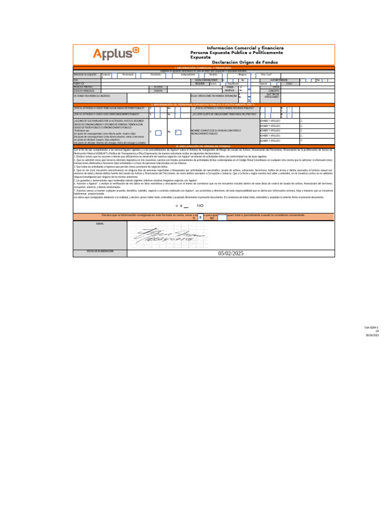 Formato información Adicional (1) | PDF | Lavado de dinero | Corrupción política