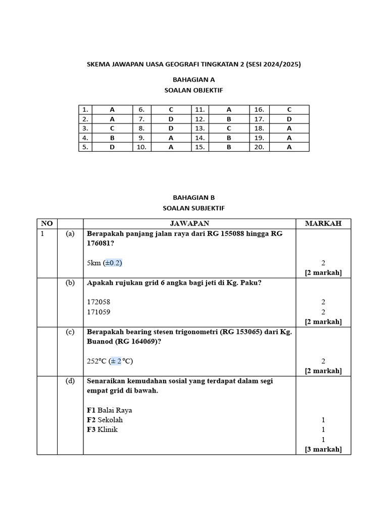 Skema Jawapan Uasa Geografi t2 | PDF
