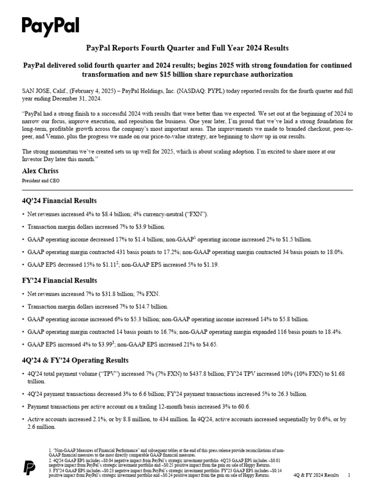 PYPL 4Q 24 Earnings Release | PDF | Equity (Finance) | Pay Pal