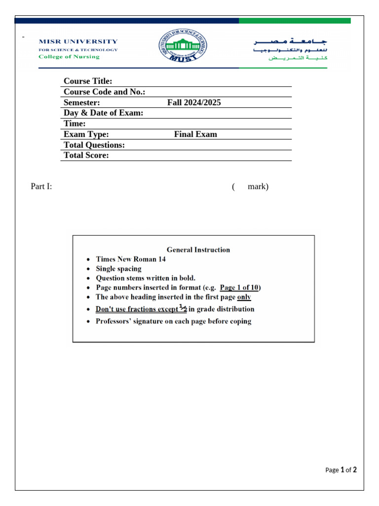 Fall 2024-2025 Final Exam Template | PDF