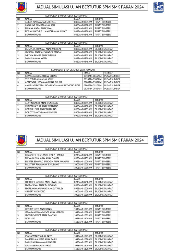JADUAL UJIAN BERTUTUR CALON SPM 2024 | PDF