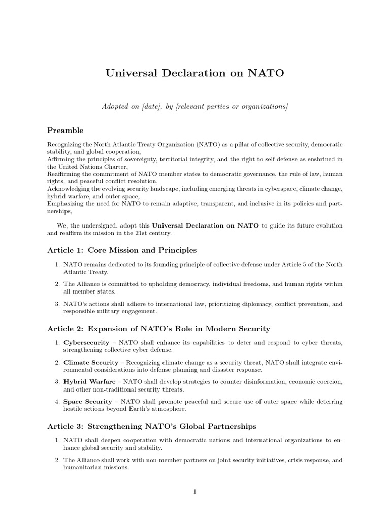 Universal Declaration on NATO | PDF | Nato | Governance