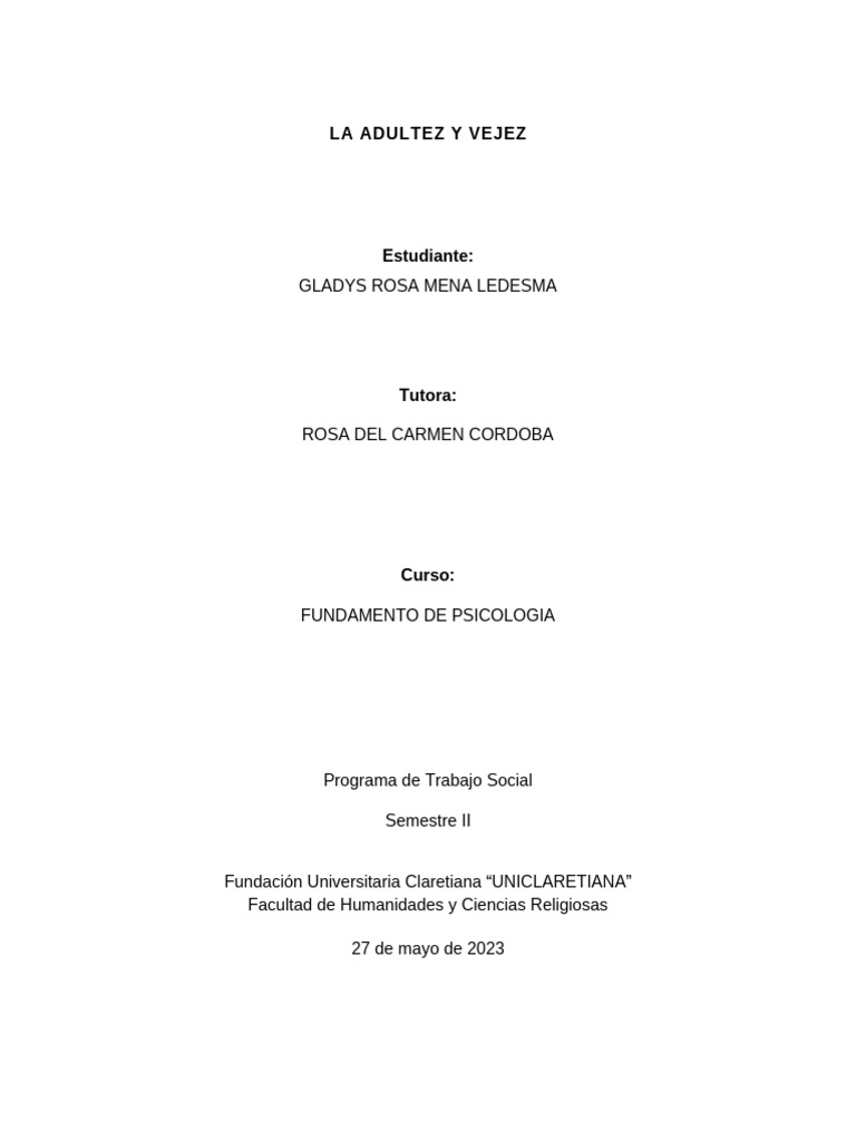 Adultez y Vejez Final | PDF | Adultos | Vejez