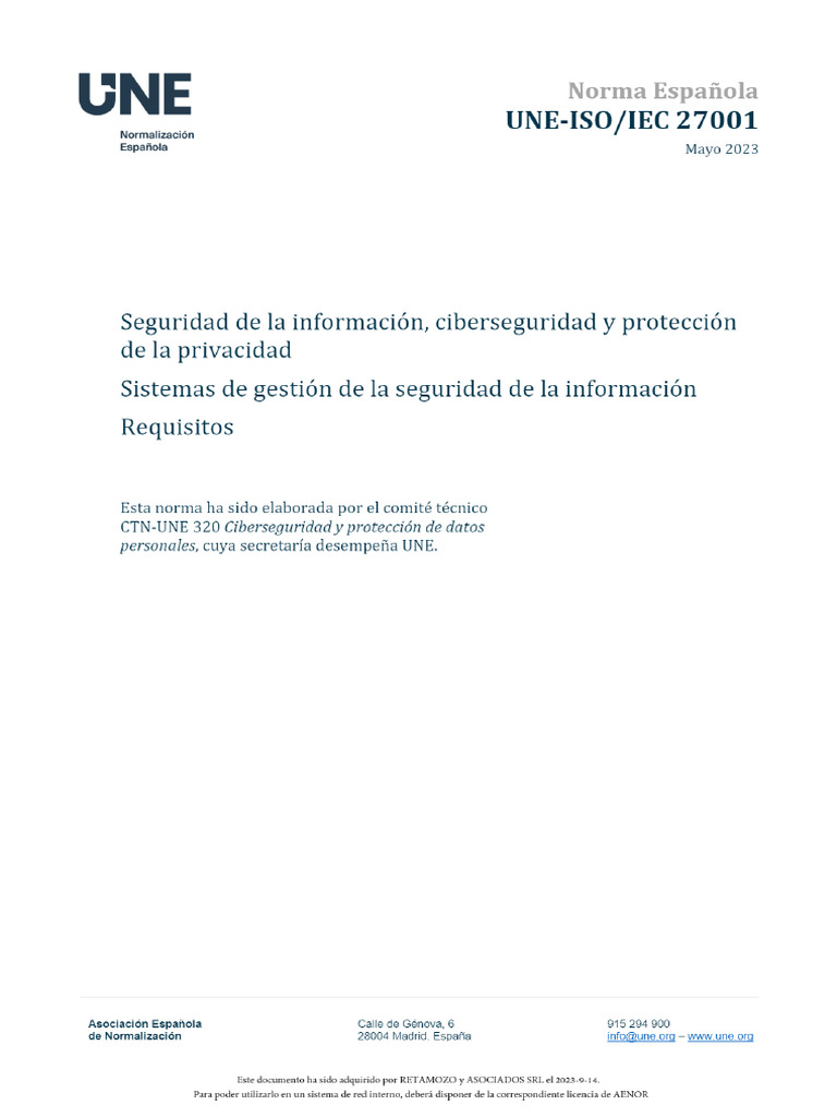 Une-Iso Iec - 27001-2023 | PDF