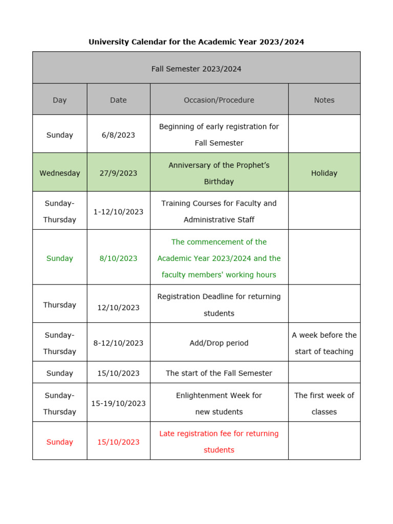 University Calendar for the Academic Year 2023-2024 | PDF | Academic ...