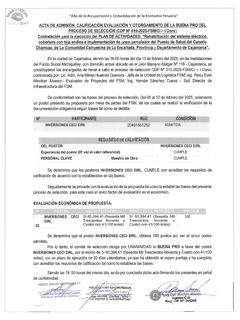 Acta de Buena Pro | PDF