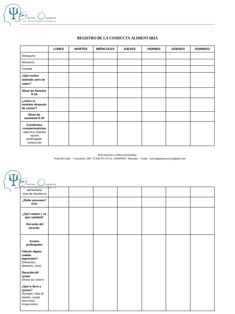 Registro de Conducta Alimentaria Semanal | PDF