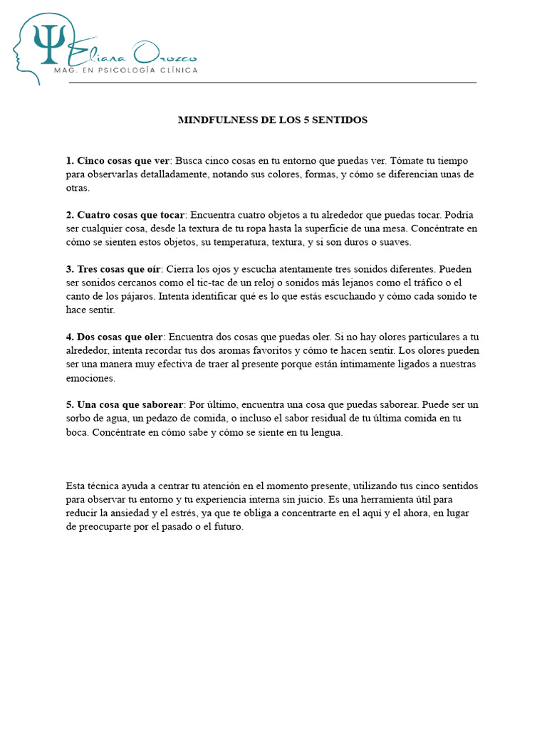 Mindfulness: Técnica de los 5 Sentidos | PDF