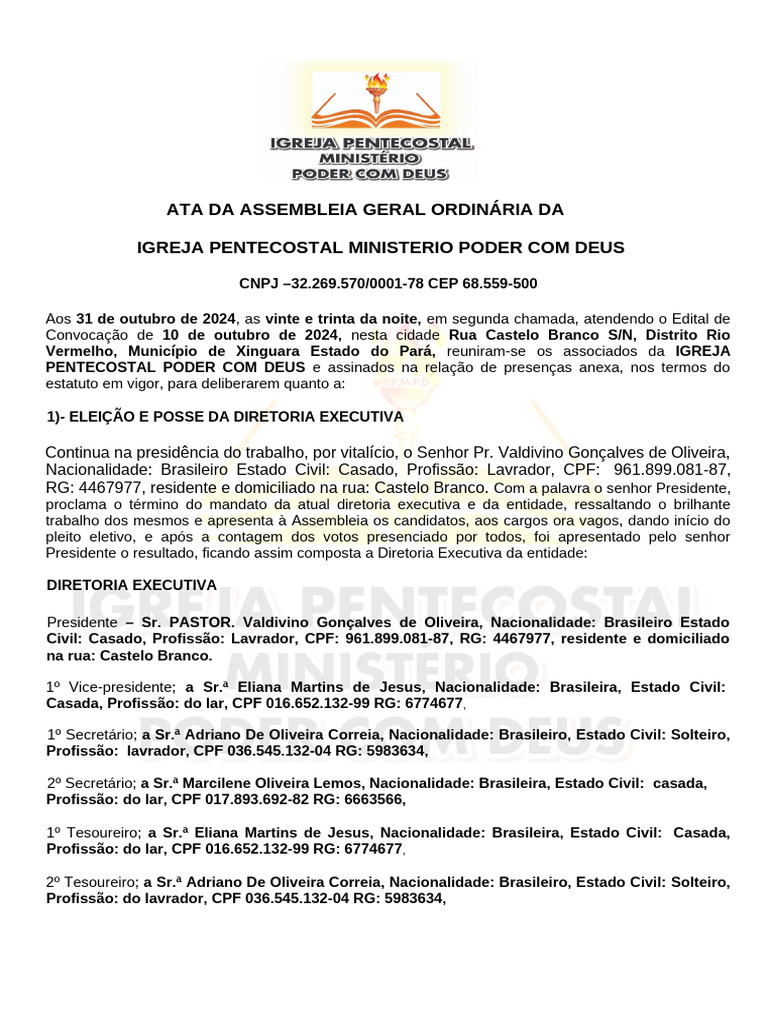 Ata Da Assembleia Geral Ordinária Da | PDF | Governo