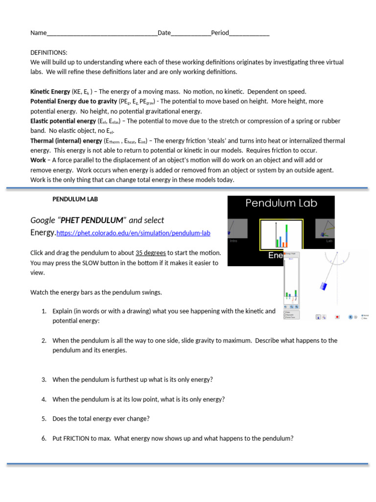 5. GWC PHYSICS ONLINE LAB 5-Introduction to types of energy PHET-1 | PDF | Potential Energy ...