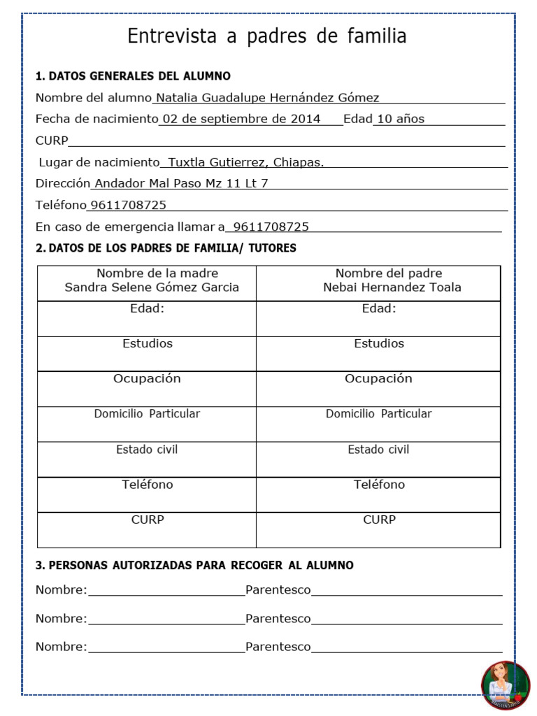 Entrevista a Padres de Familia: Datos Clave | PDF