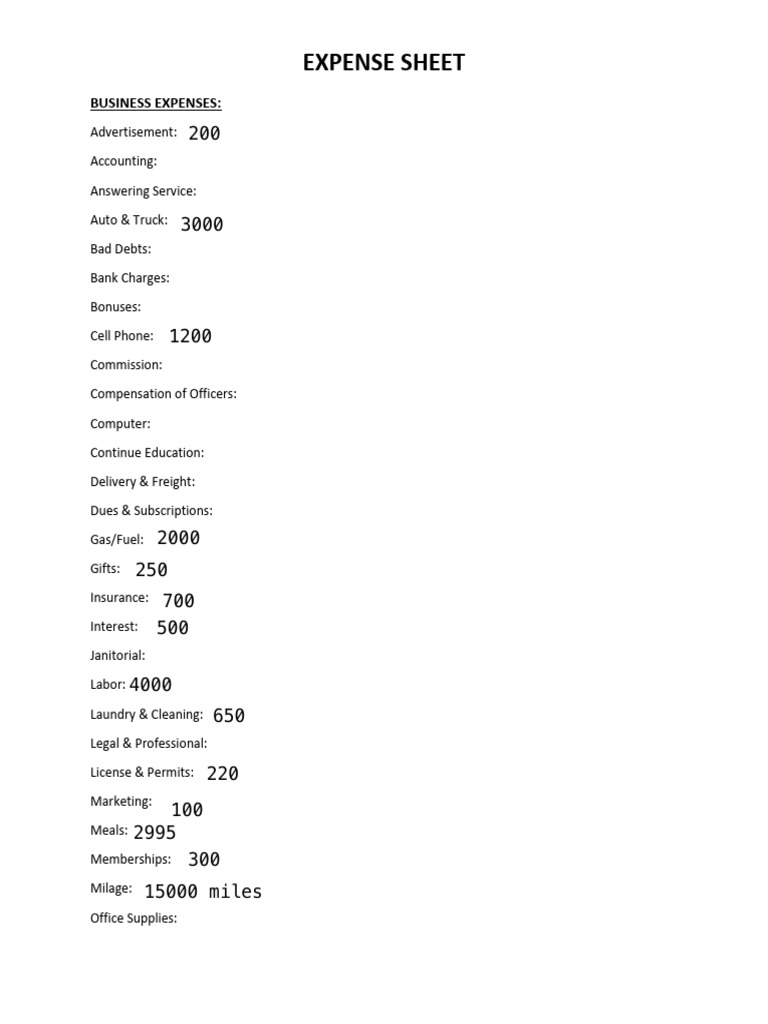 Business and Personal Expense Sheet | PDF