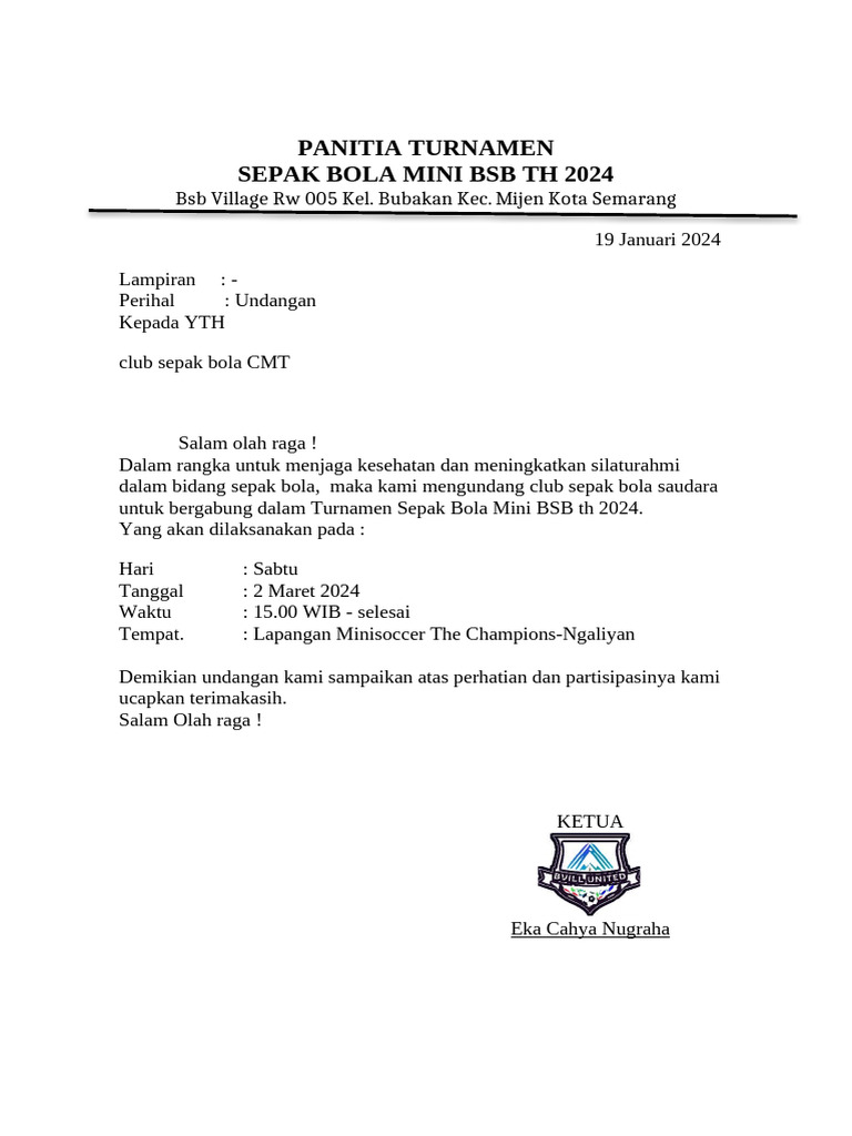 Undangan Turnamen BSB | PDF