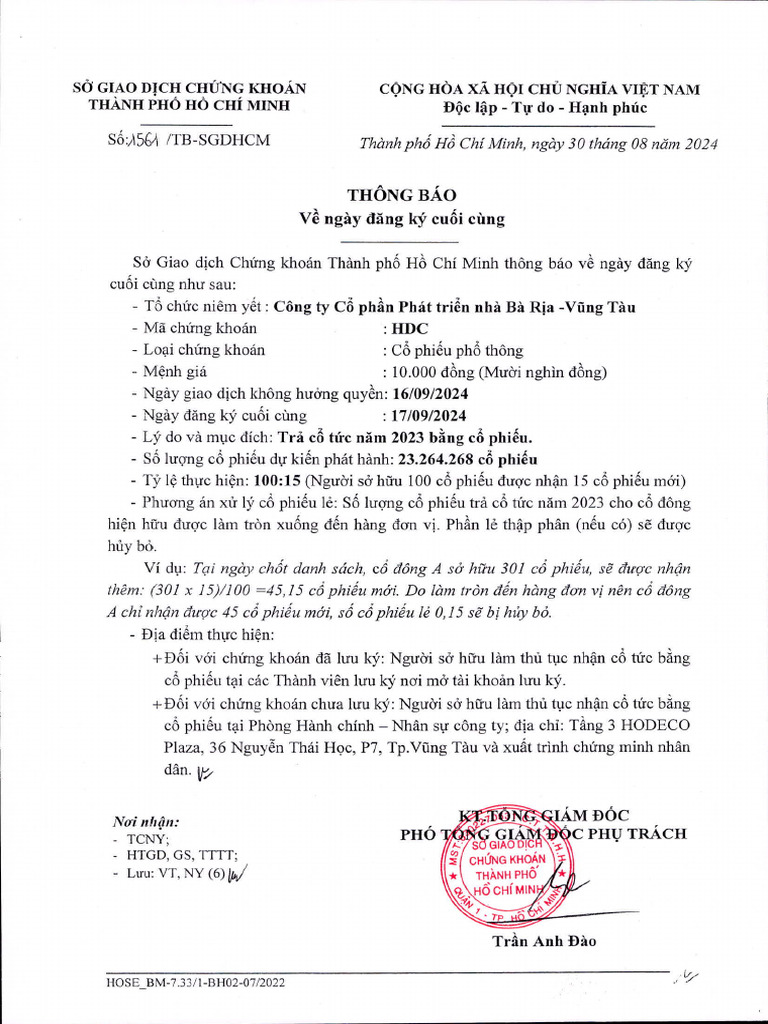 HDC TB NDKCC Tra Co Tuc Nam 2023 Bang Co Phieu 1 | PDF