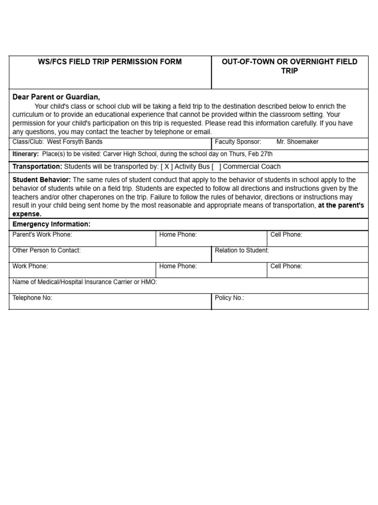2025 Pre MPA Band Travel Form | PDF | Notary Public | Indemnity