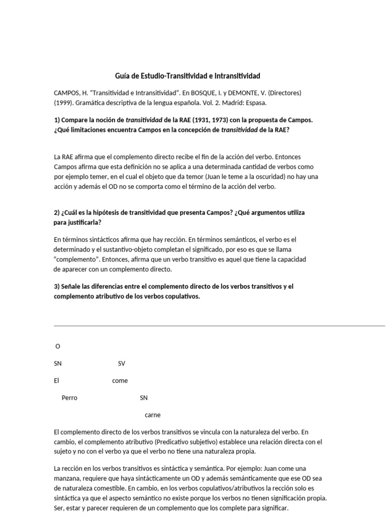 Transitividad en la Gramática Española | PDF | Verbo | Objeto (gramática)