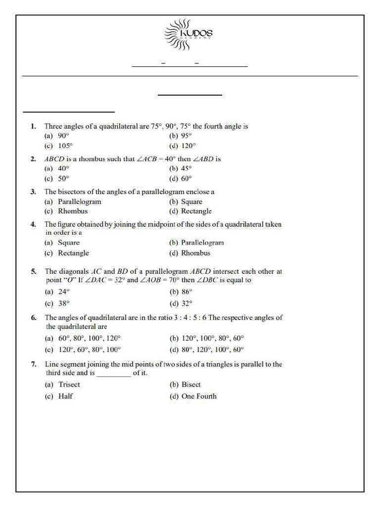 Quadrilaterals Review Worksheet | PDF